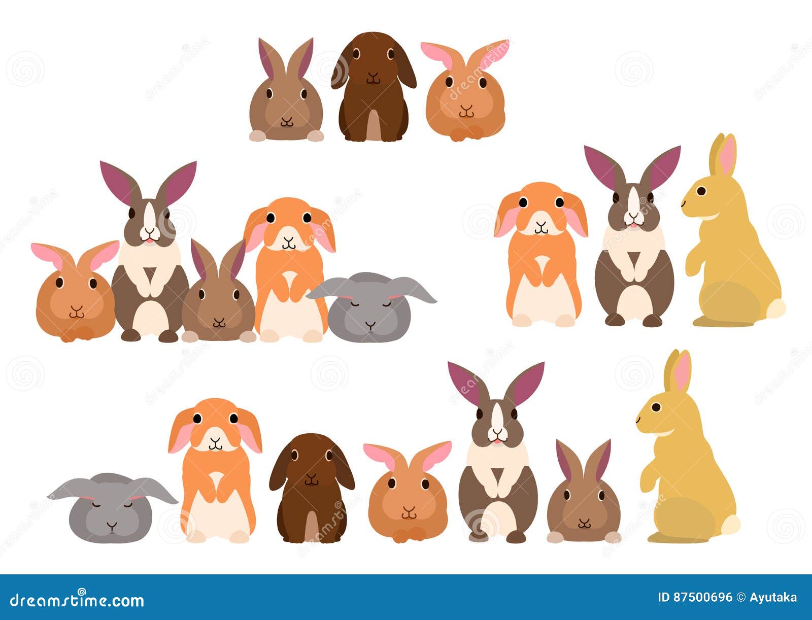Group of rabbits stock vector. Illustration of line, front - 87500696