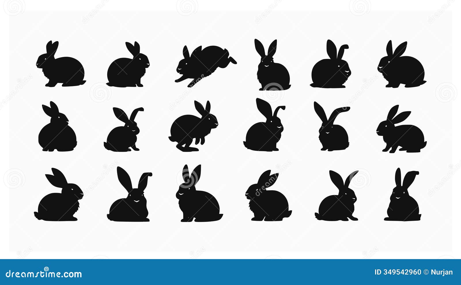 Group of Rabbits Set Silhouette Vector. Stock Vector - Illustration of ...