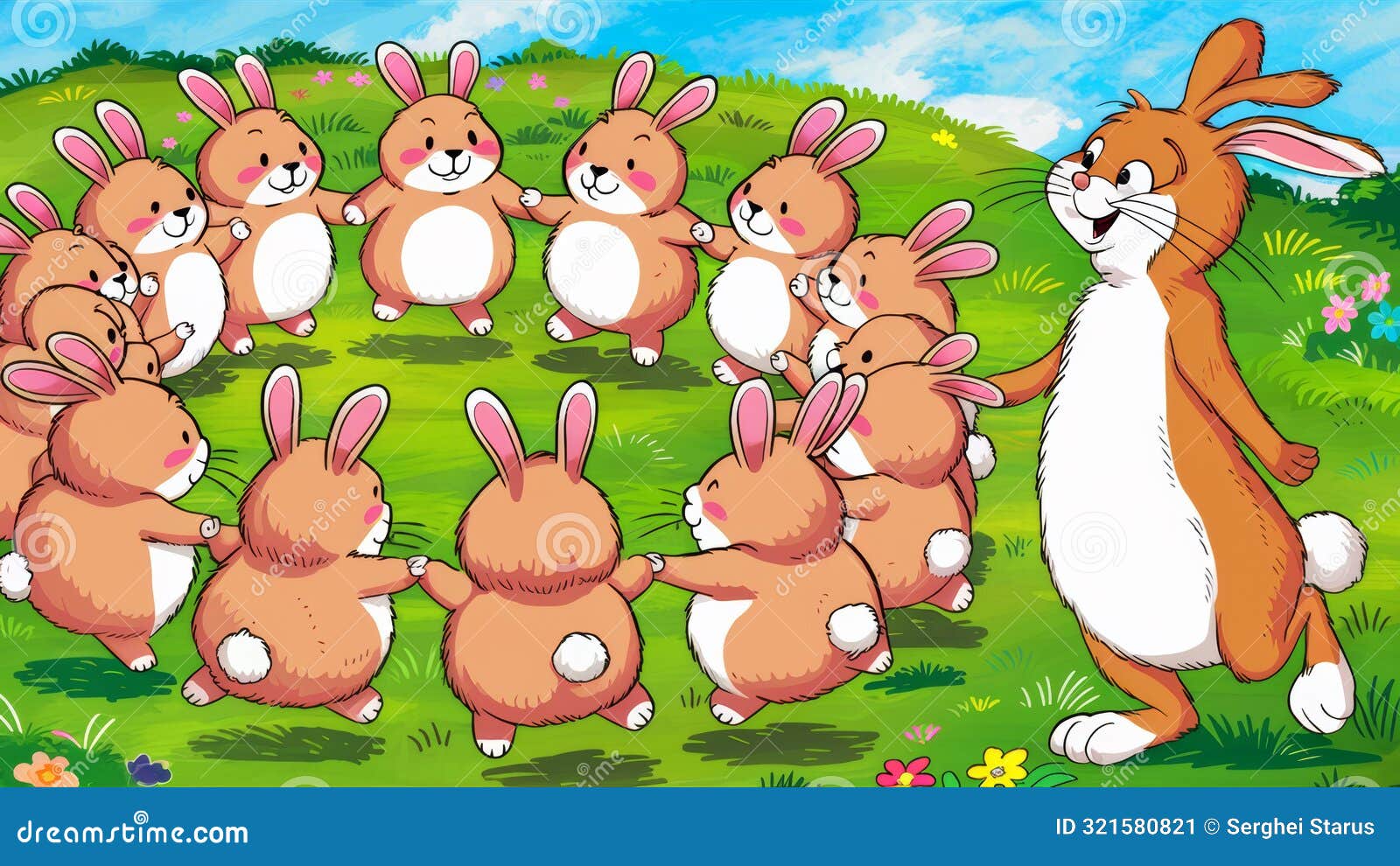 A Group of Rabbits are Standing in a Circle with One Rabbit on Top, AI ...