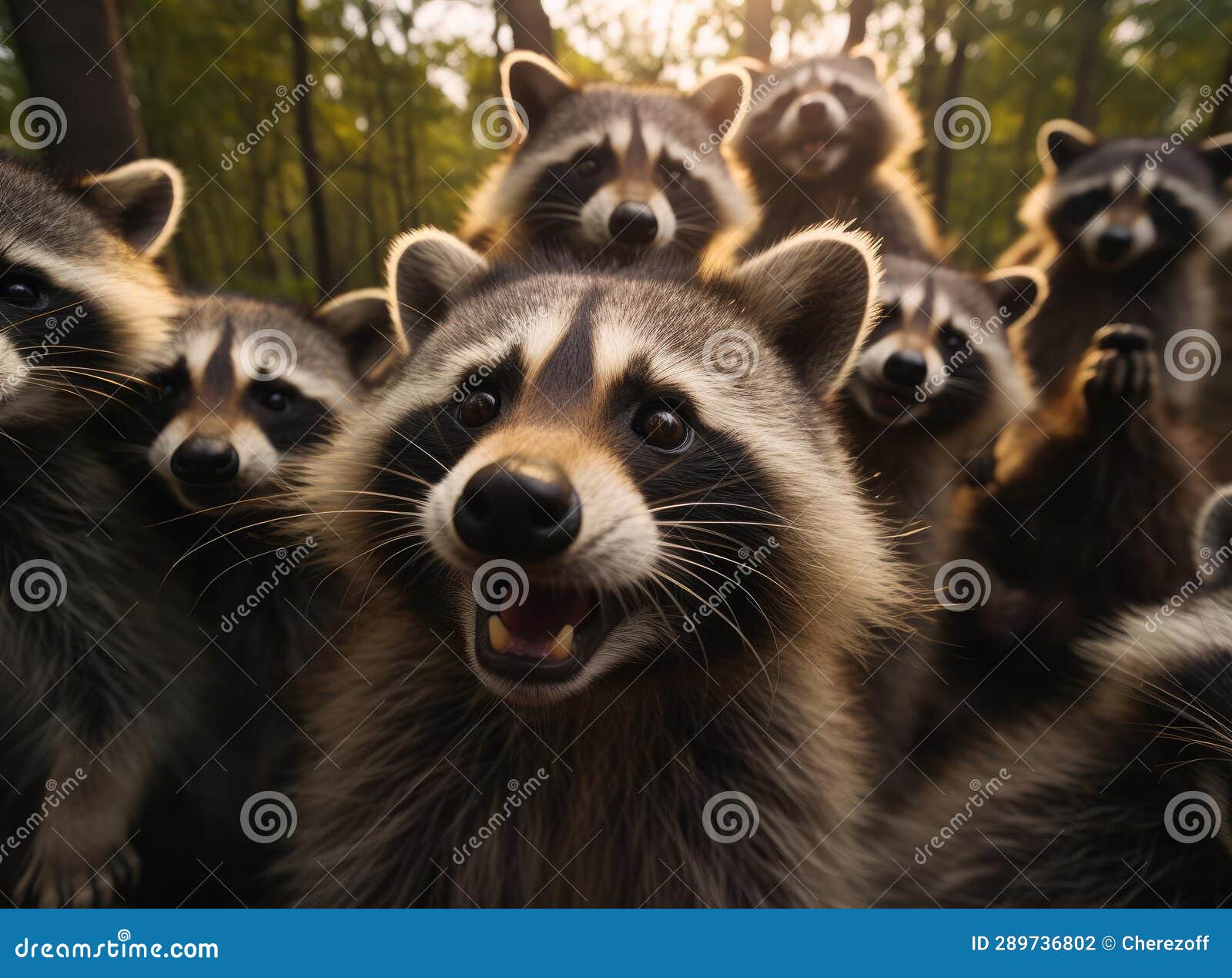 A group of raccoons stock photo. Image of happiness - 289736802