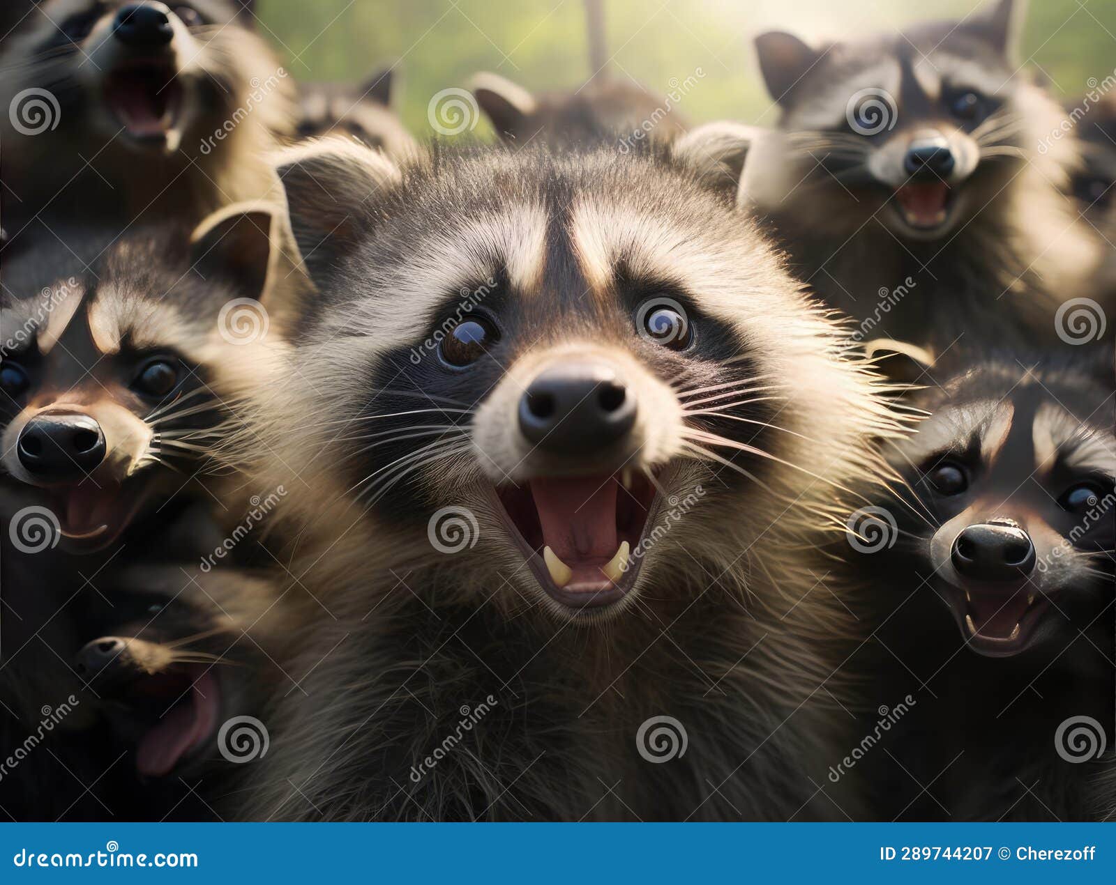 A group of raccoons stock image. Image of mammal, group - 289744207