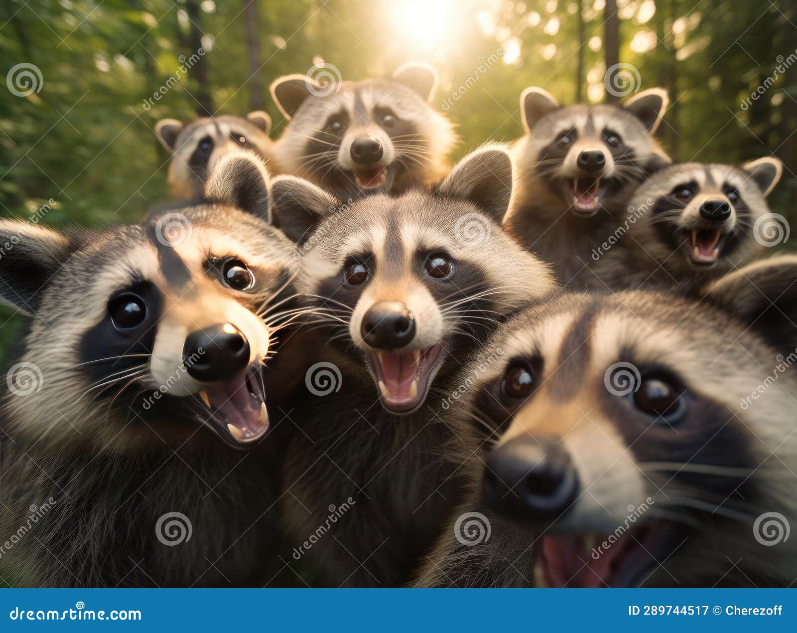 A group of raccoons stock image. Image of green, mammal - 289744517