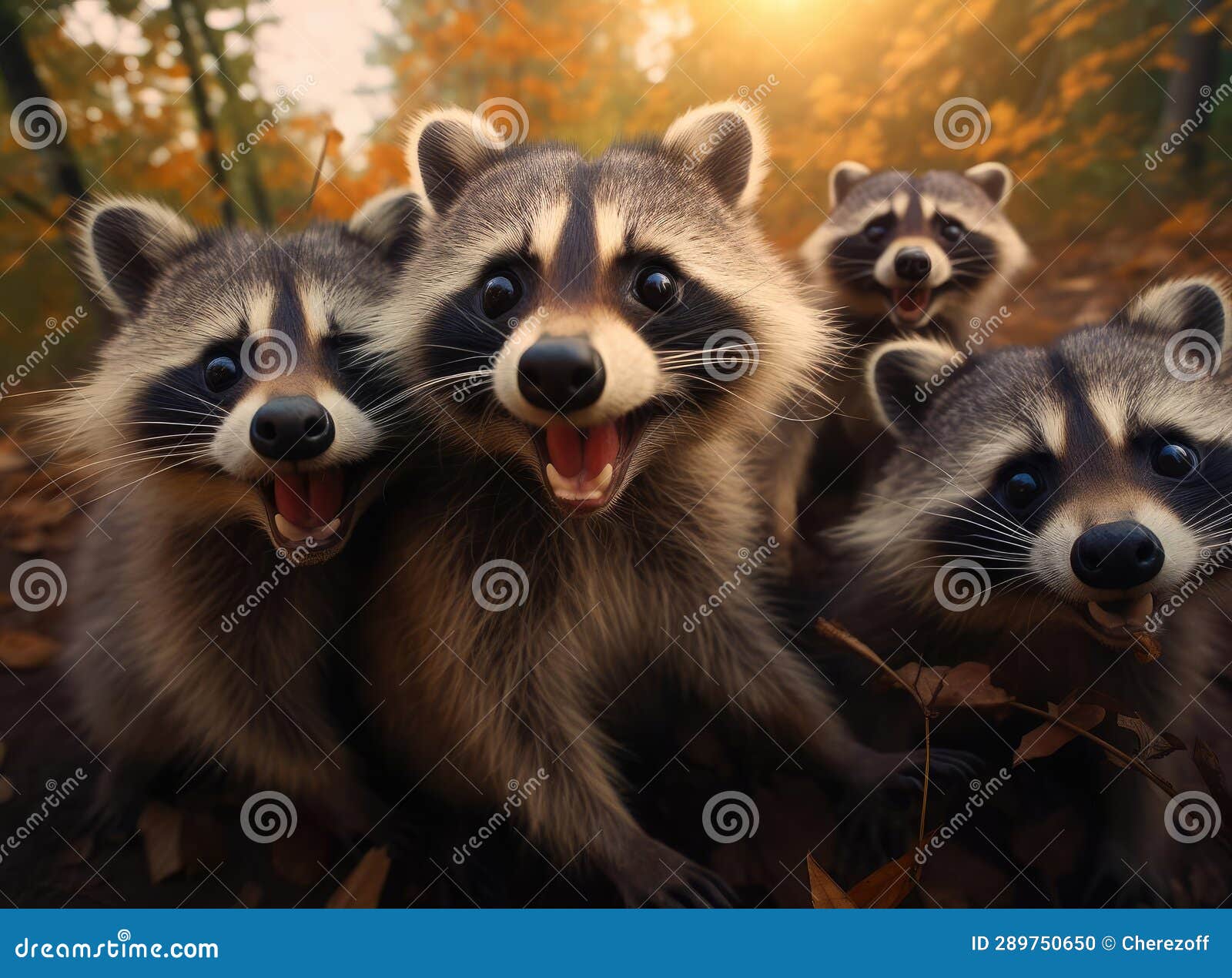A group of raccoons stock photo. Image of wildlife, friends - 289750650