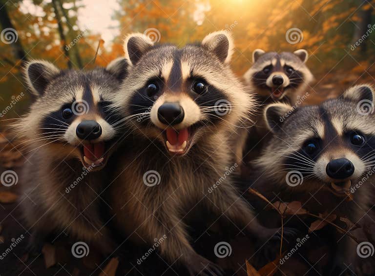 A group of raccoons stock photo. Image of wildlife, friends - 289750650