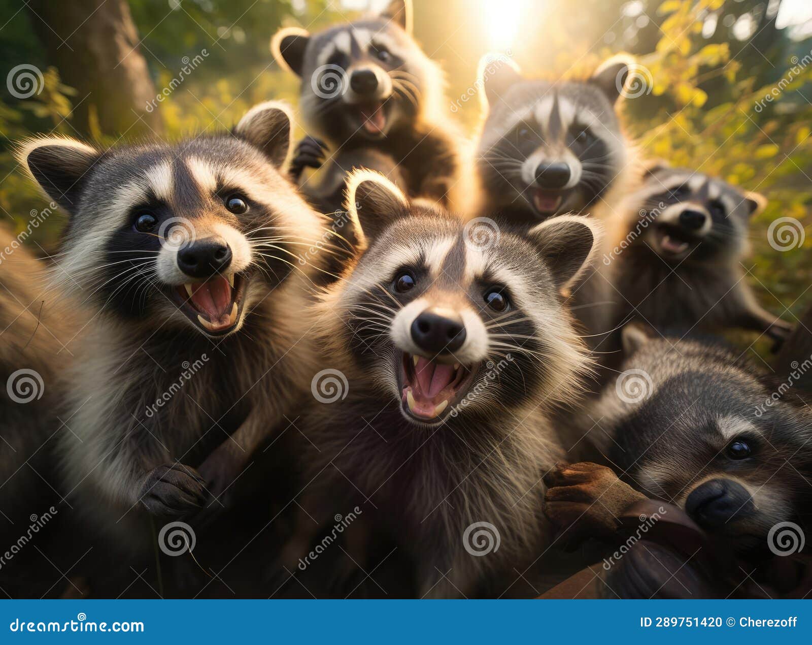 A group of raccoons stock photo. Image of mammal, wild - 289751420