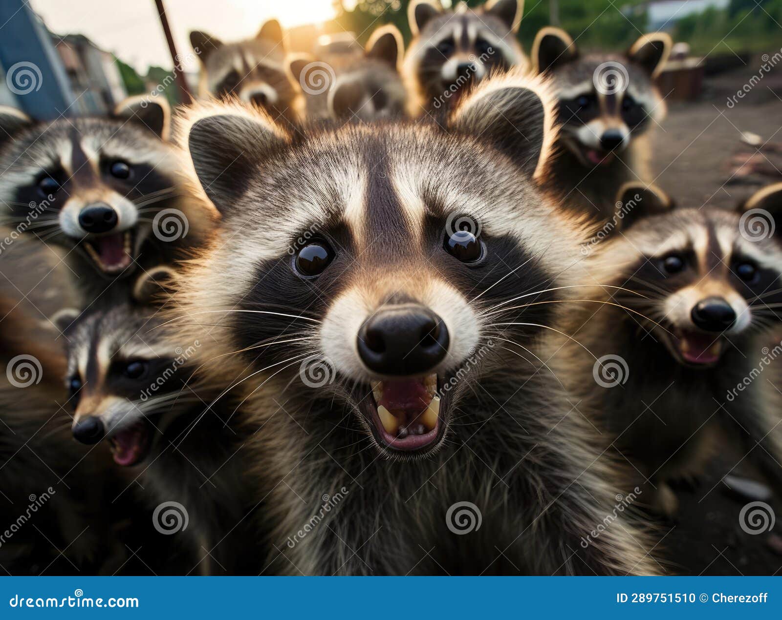 A group of raccoons stock photo. Image of baby, forest - 289751510