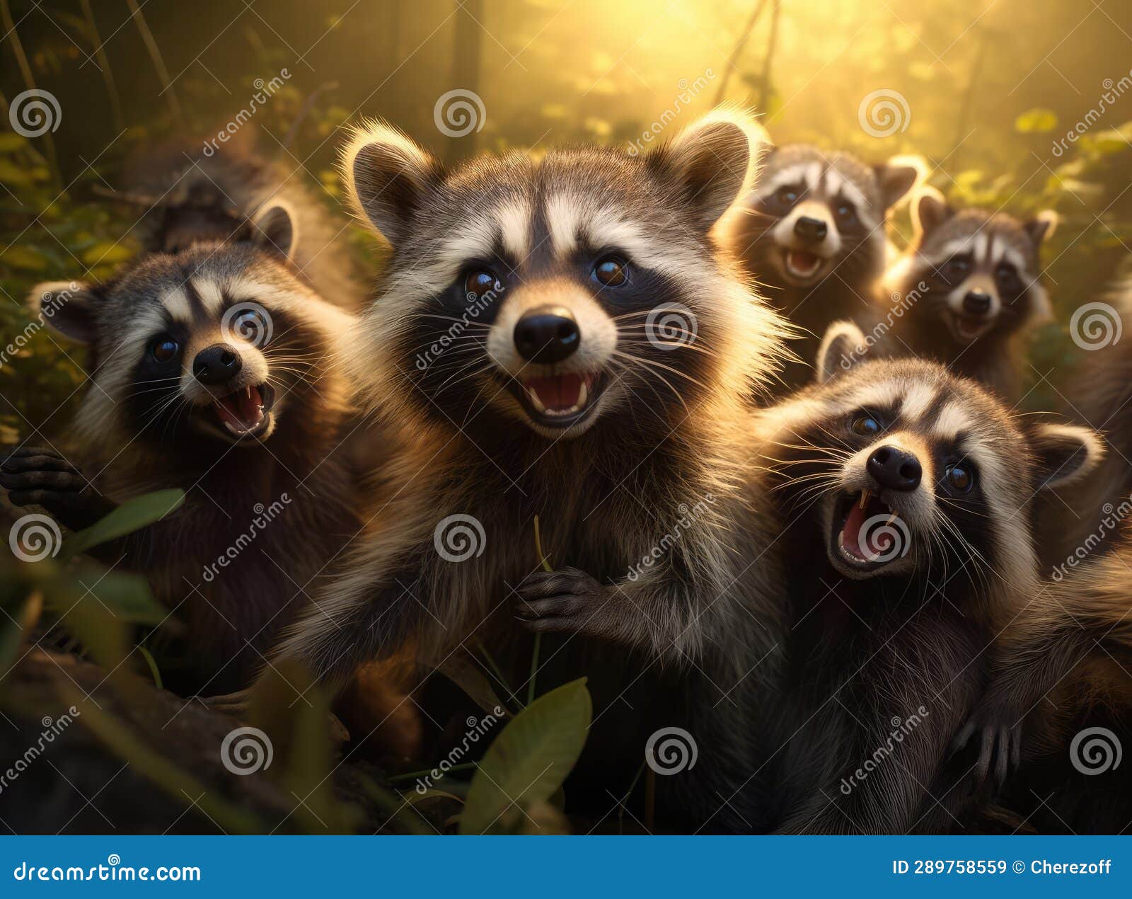 A group of raccoons stock image. Image of animal, racoon - 289758559