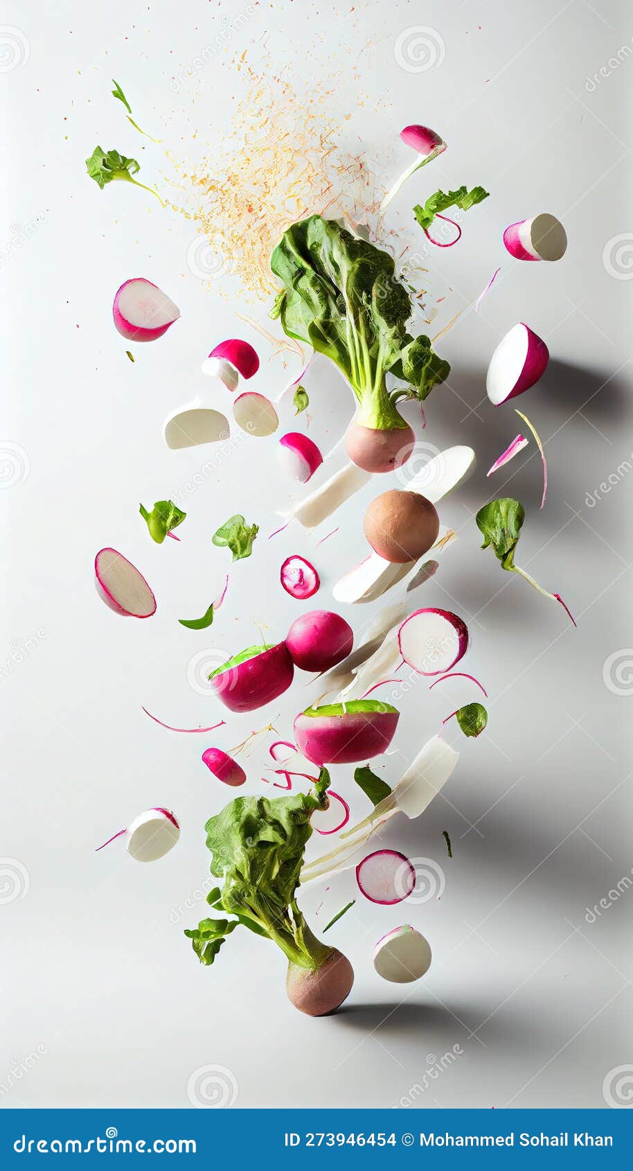 Group of Radish Vegetable Creatively Falling-Dripping Flying or ...