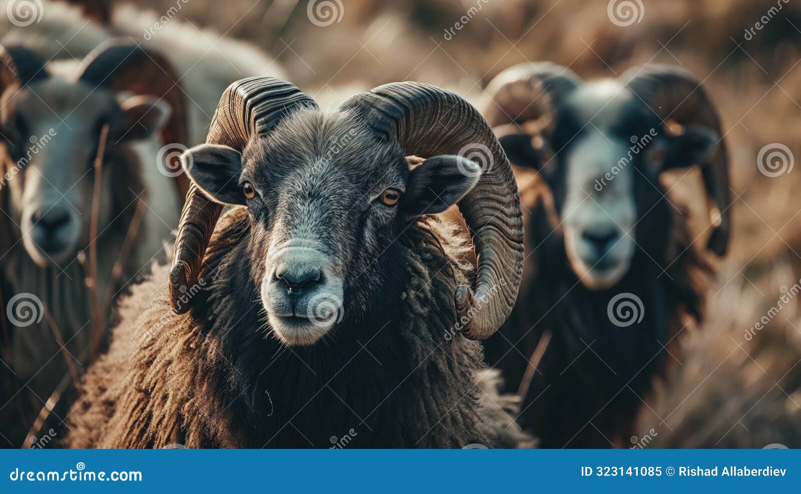 A Group of Rams in the Field Looking Stock Illustration - Illustration ...