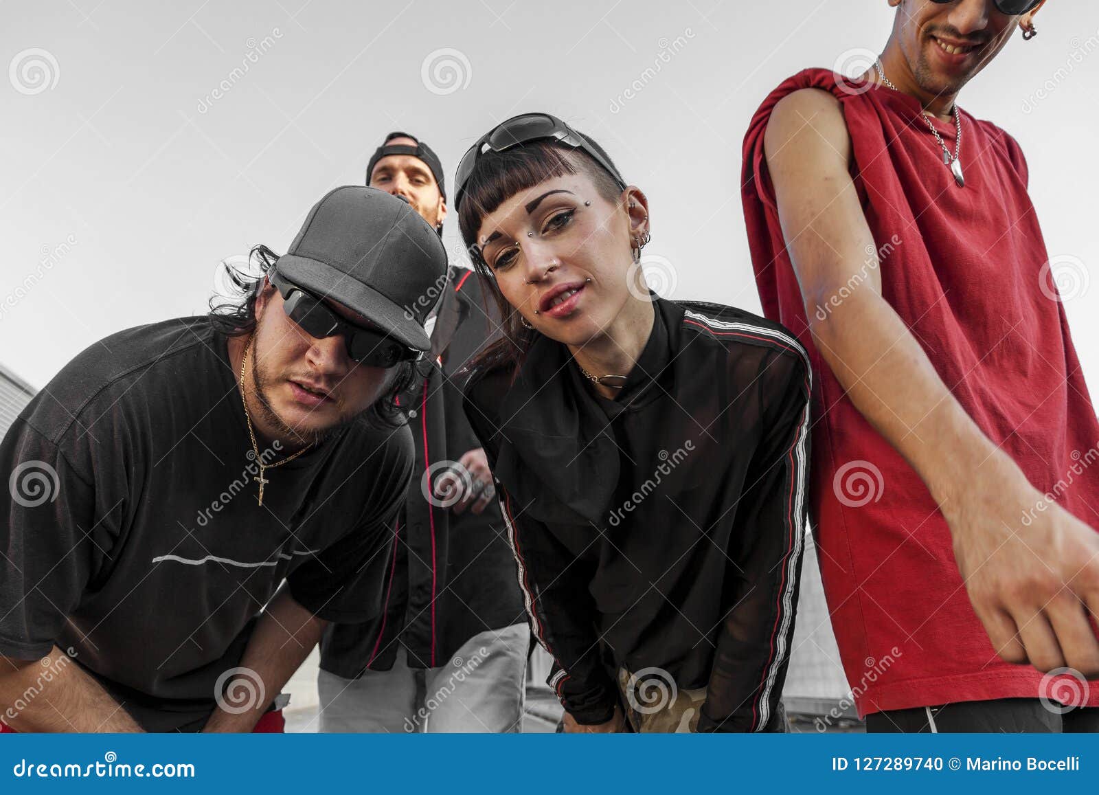 Group of Rappers Posing on the Metal Rooftops Stock Photo - Image of ...