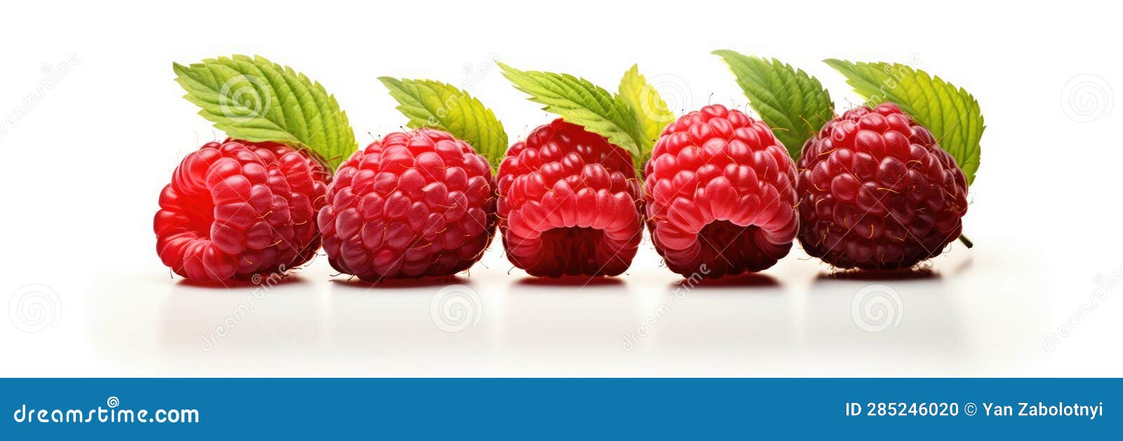 A Group of Raspberries with Leaves on a White Background Stock ...