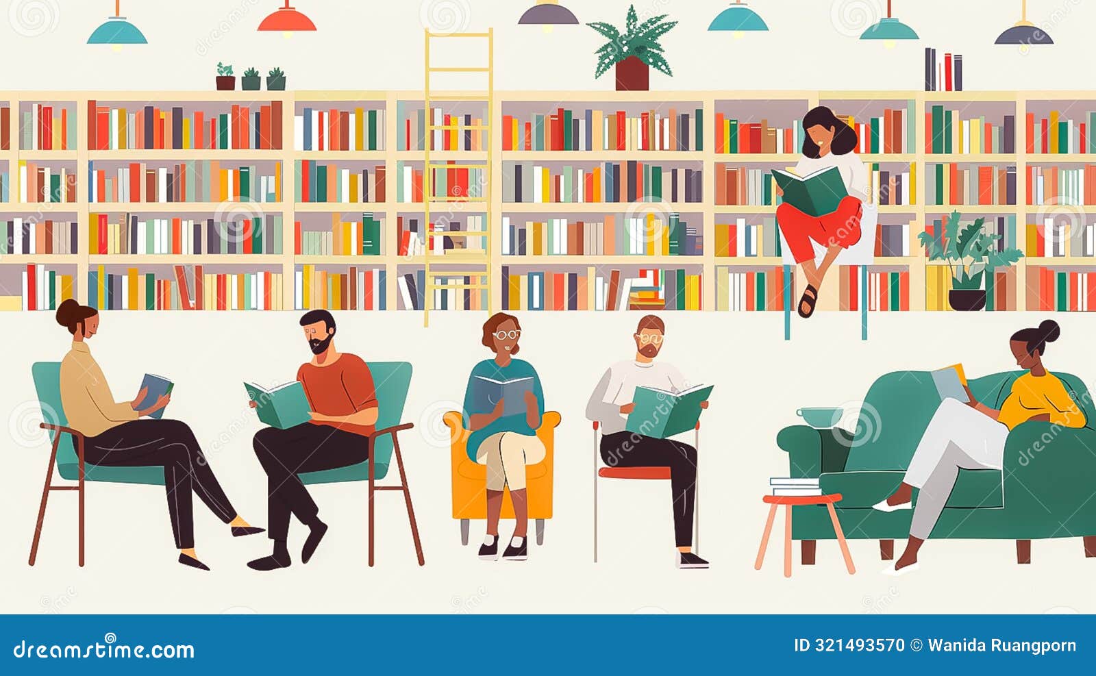 Group Reading at Library a Diverse Group of People Stock Illustration ...