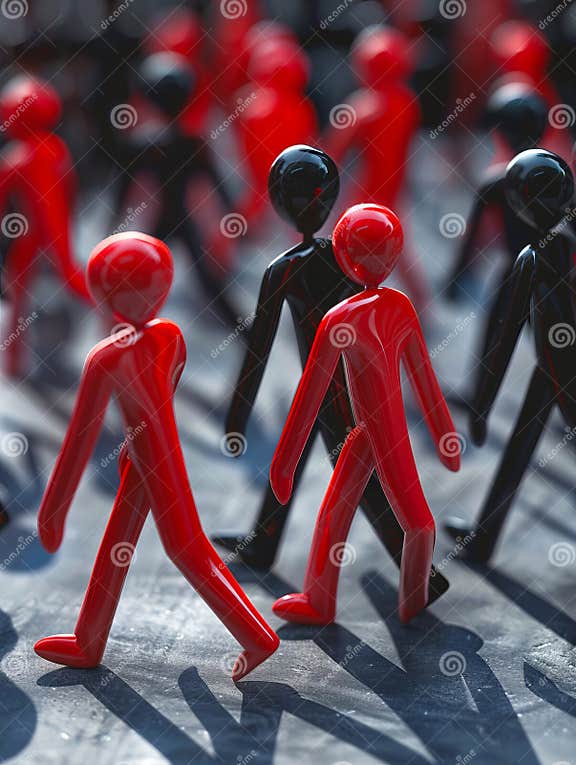 A Group of Red and Black People Walking in a Crowd Stock Image - Image ...