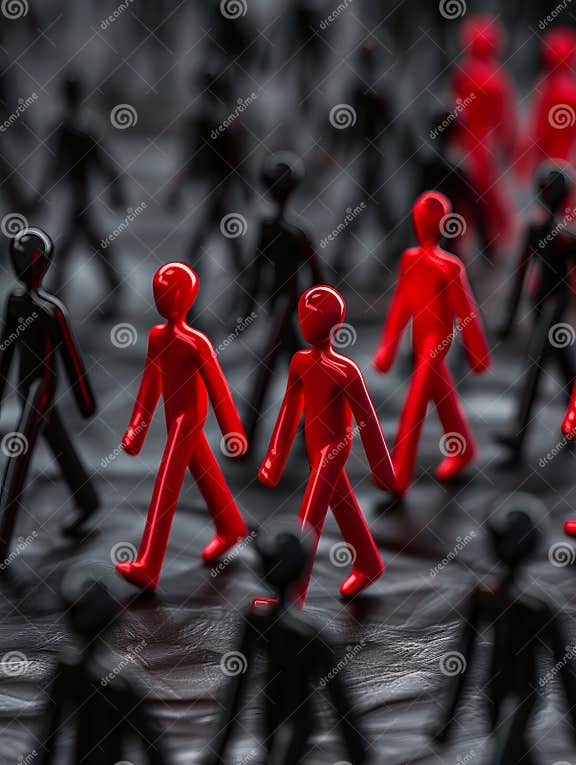 A Group of Red and Black People Walking in a Crowd Stock Image - Image ...