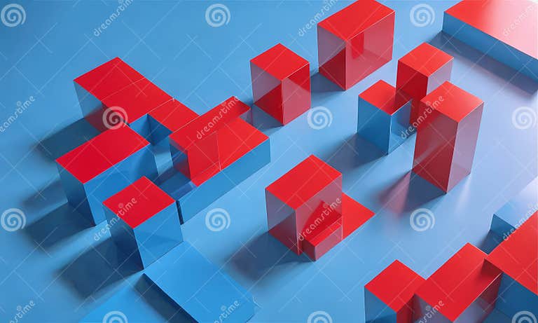 Group Red and Blue Cubes on Blue Surface Stock Image - Image of ...