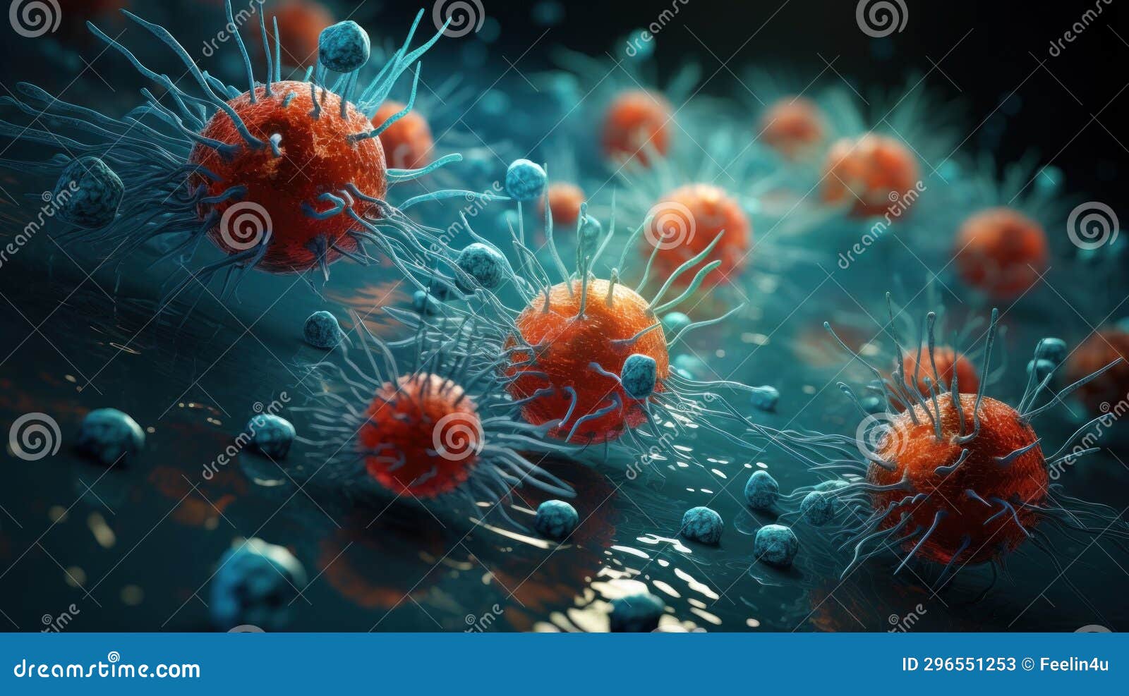 A Group of Red and Blue Germs on a Black Surface Stock Illustration ...