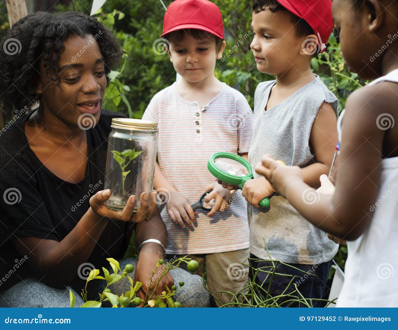 Group of Red Cap Student are Happiness Stock Photo - Image of learning ...