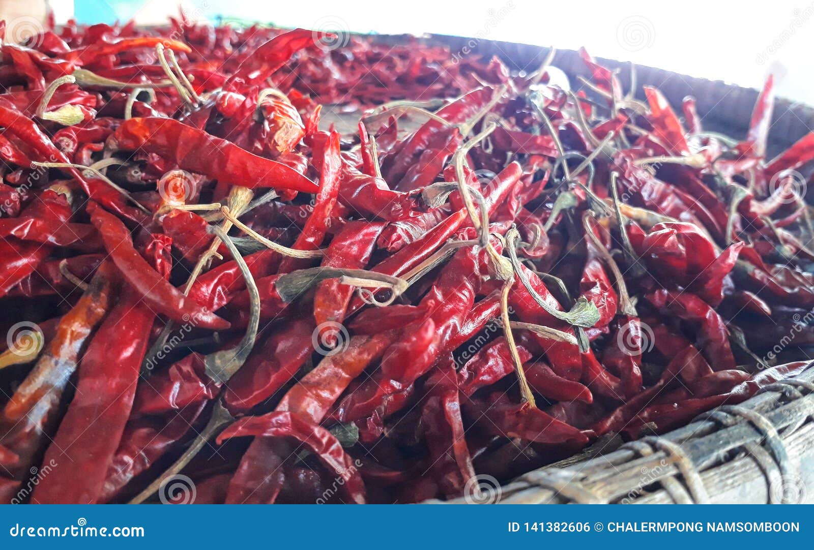 Group red chilli in basket stock photo. Image of grored - 141382606