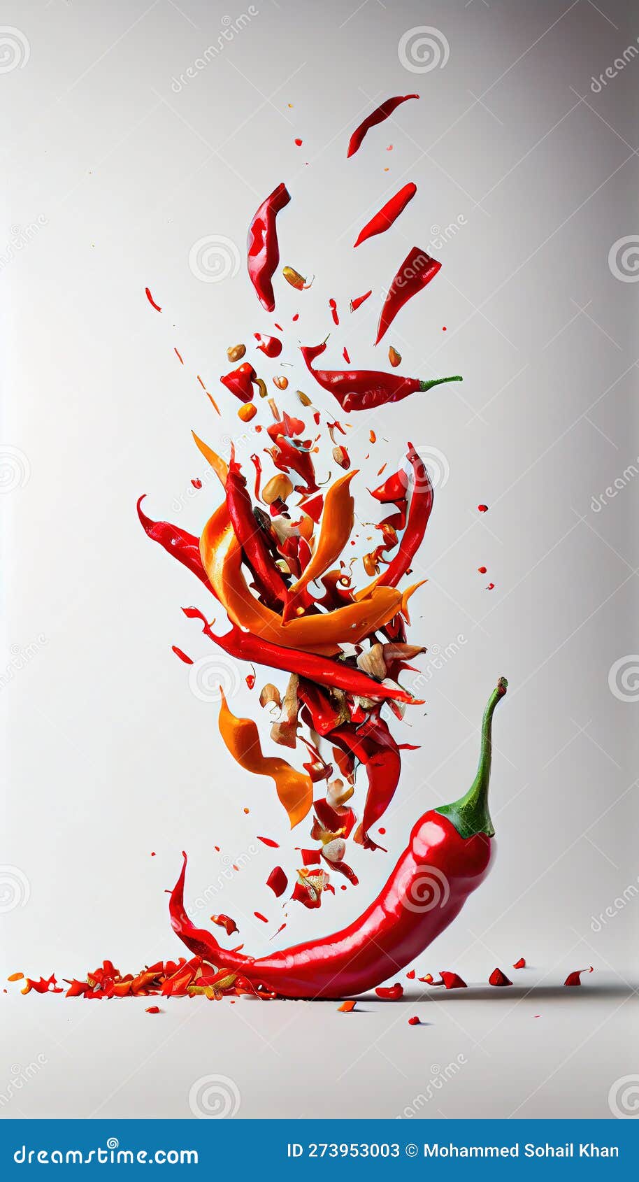 Chillies Flying In The Air With Red Background Stock Image ...