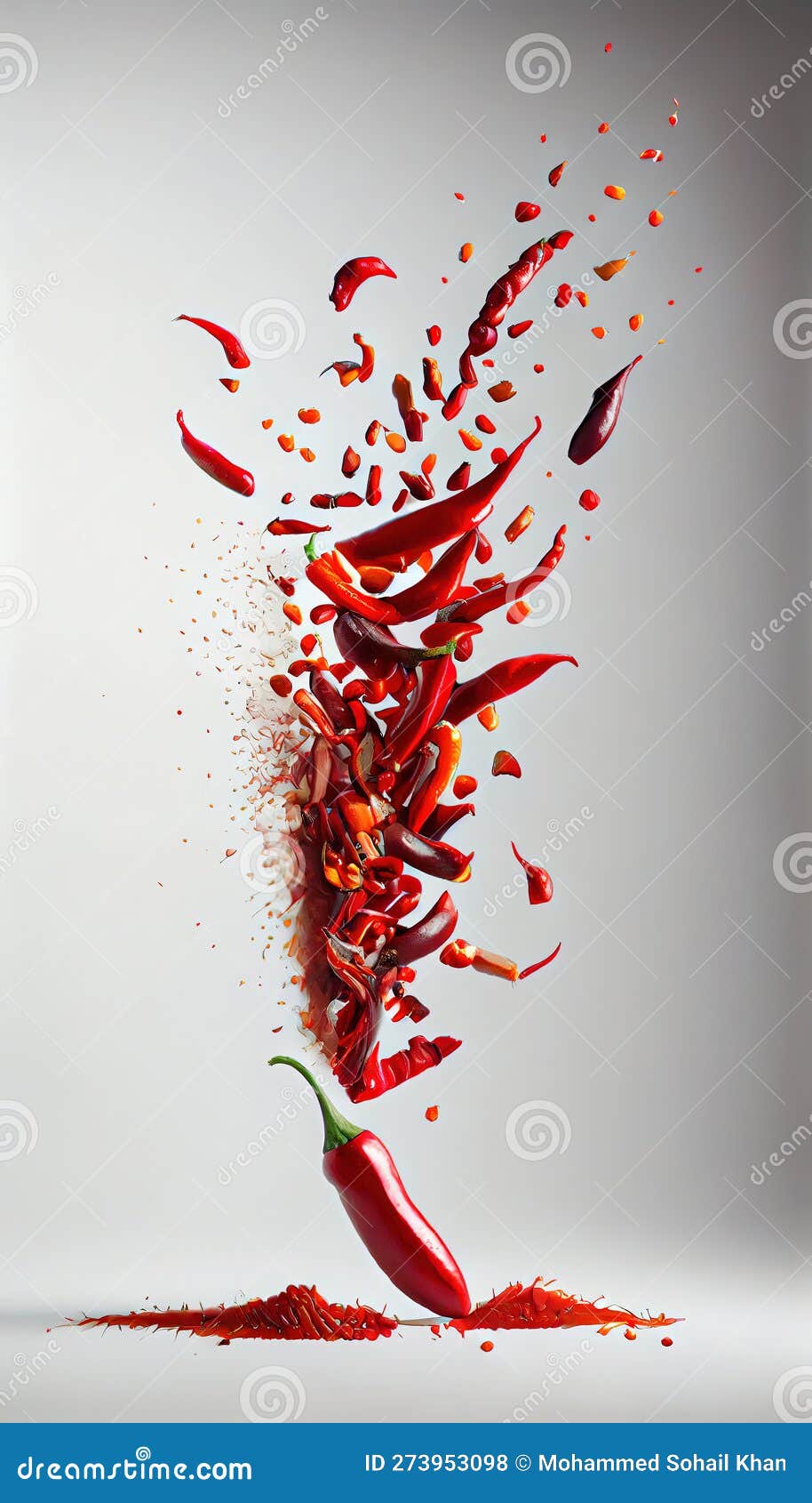 Chillies Flying In The Air With Red Background Stock Image ...