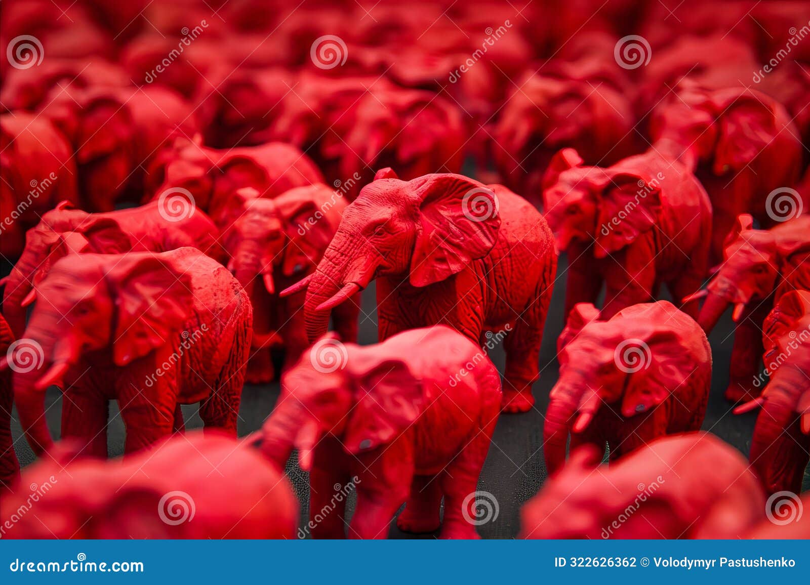 A Group of Red Elephants are Standing in a Row Stock Photo - Image of ...