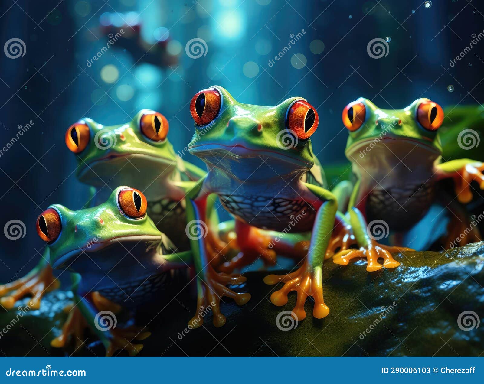A group of red-eyed frogs stock image. Image of species - 290006103