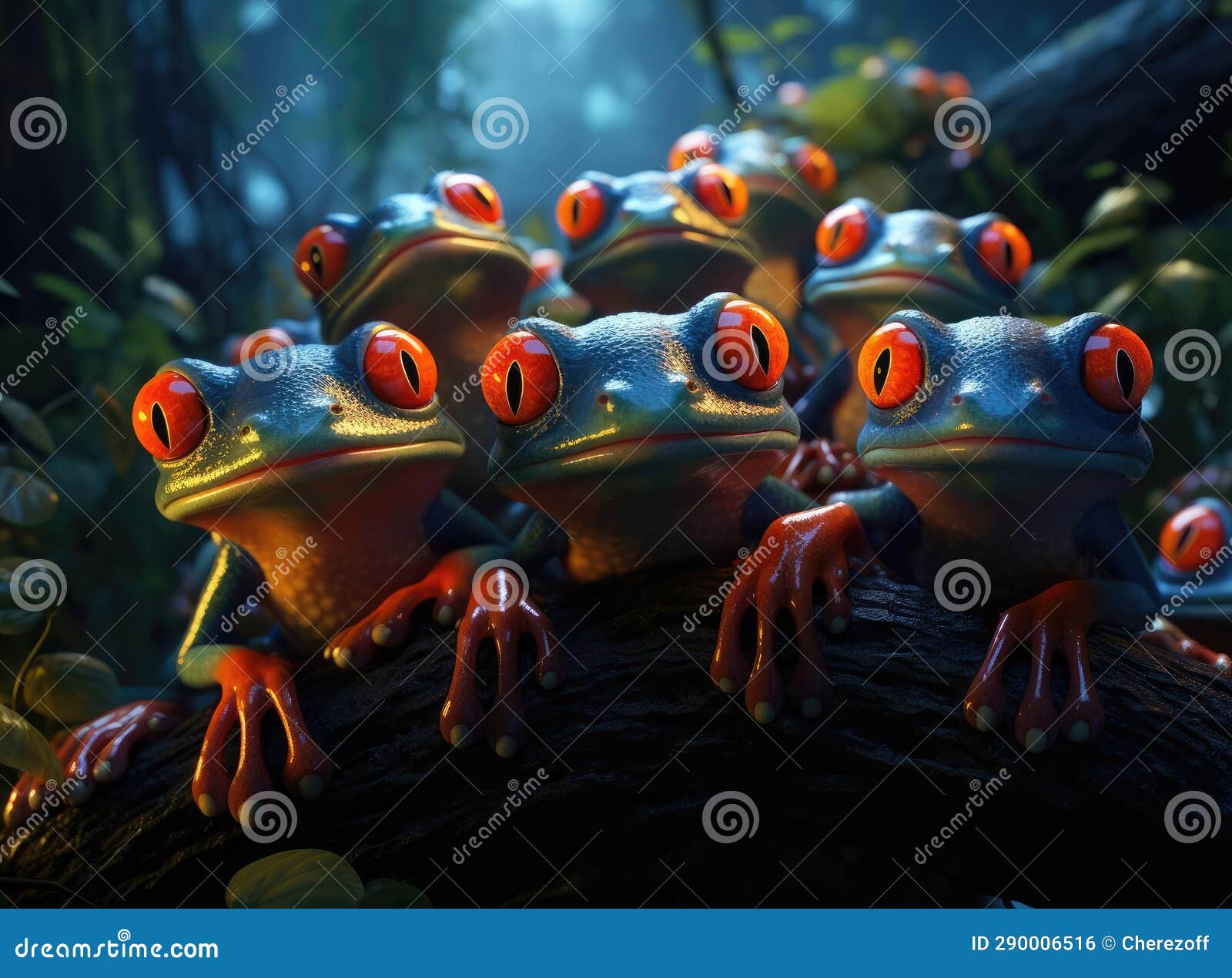 A group of red-eyed frogs stock photo. Image of cute - 290006516