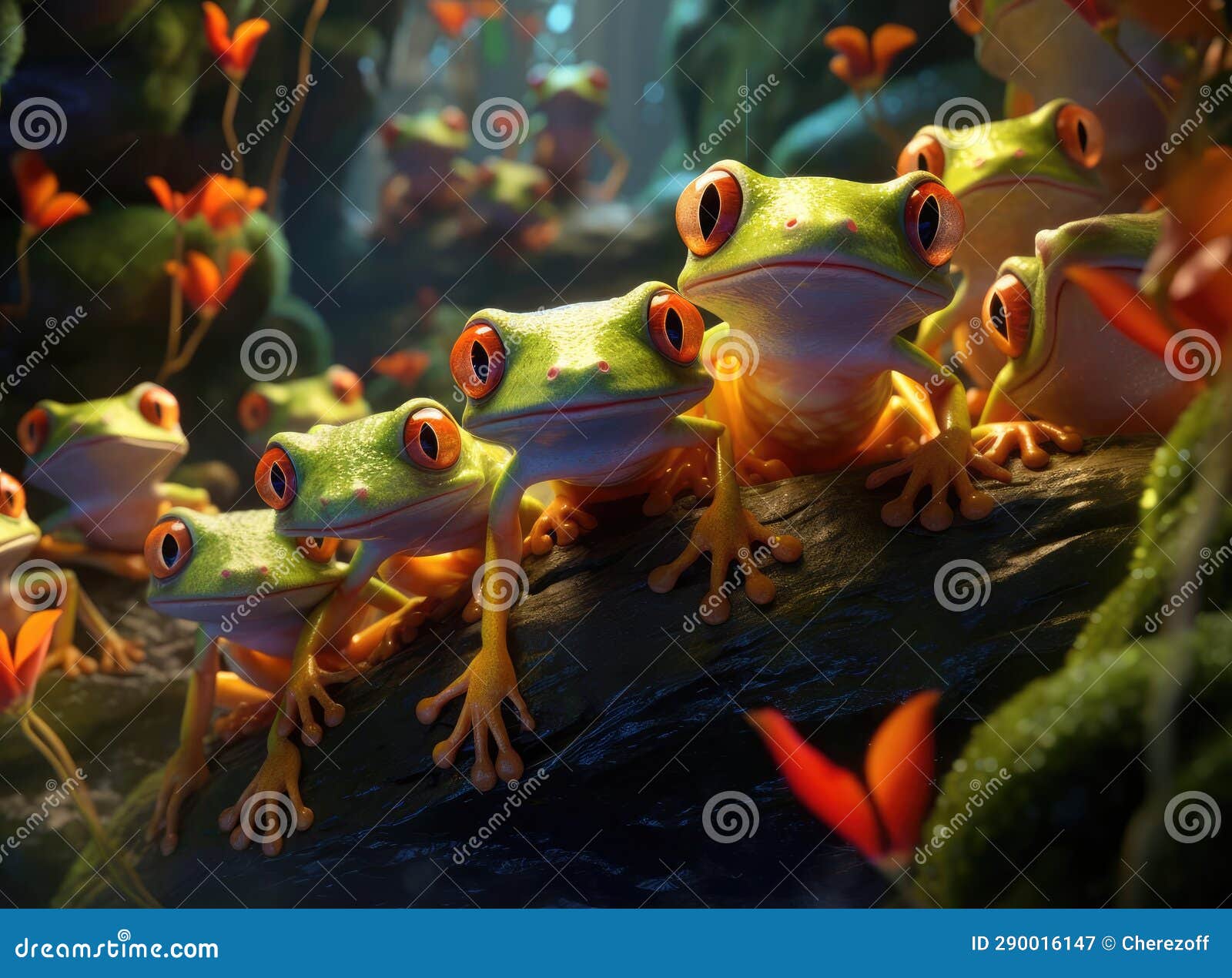 A group of red-eyed frogs stock image. Image of cartoon - 290016147