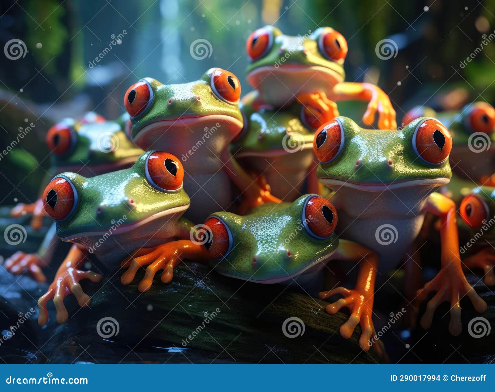 A group of red-eyed frogs stock photo. Image of group - 290017994
