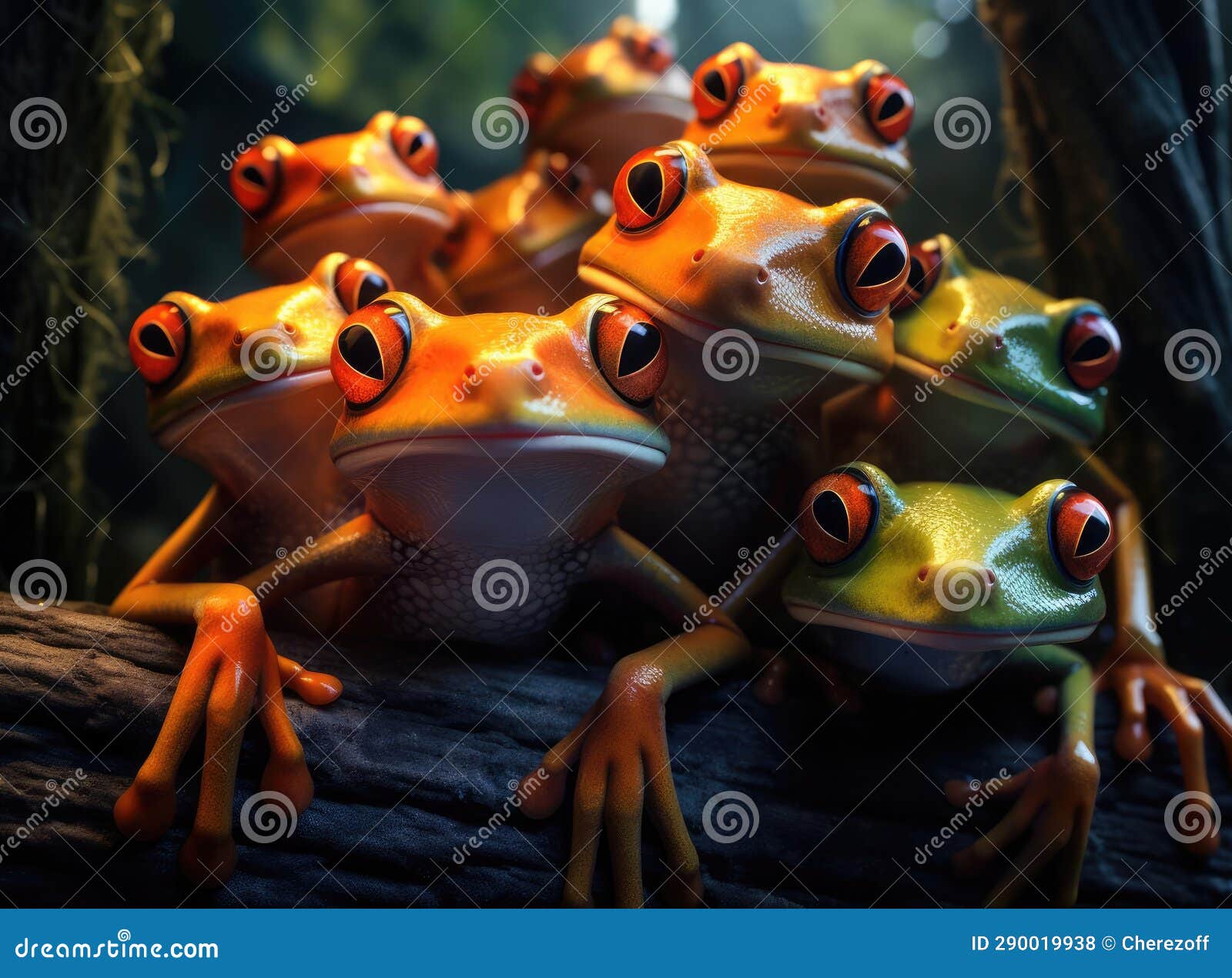 A group of red-eyed frogs stock photo. Image of exotic - 290019938