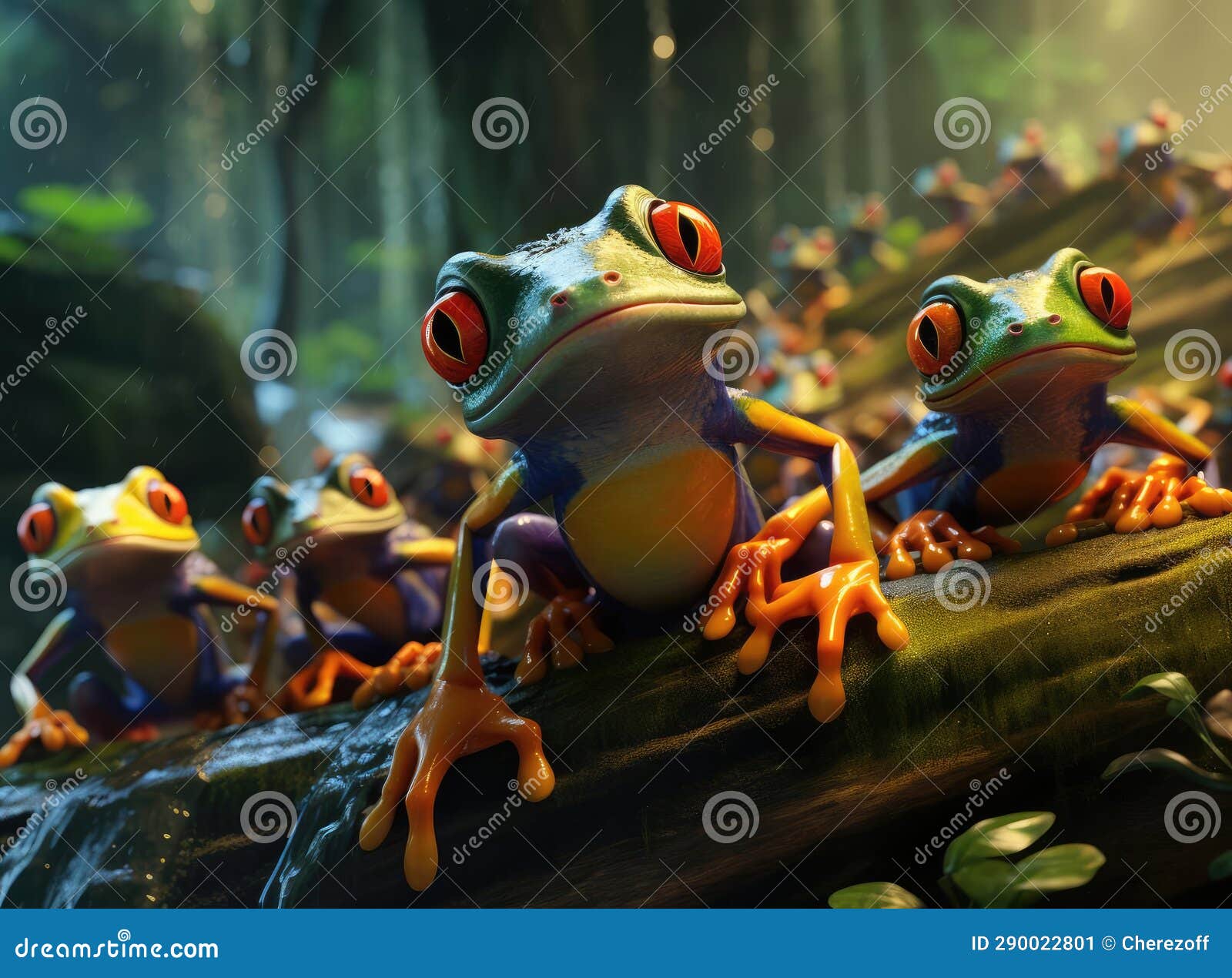 A group of red-eyed frogs stock image. Image of animal - 290022801