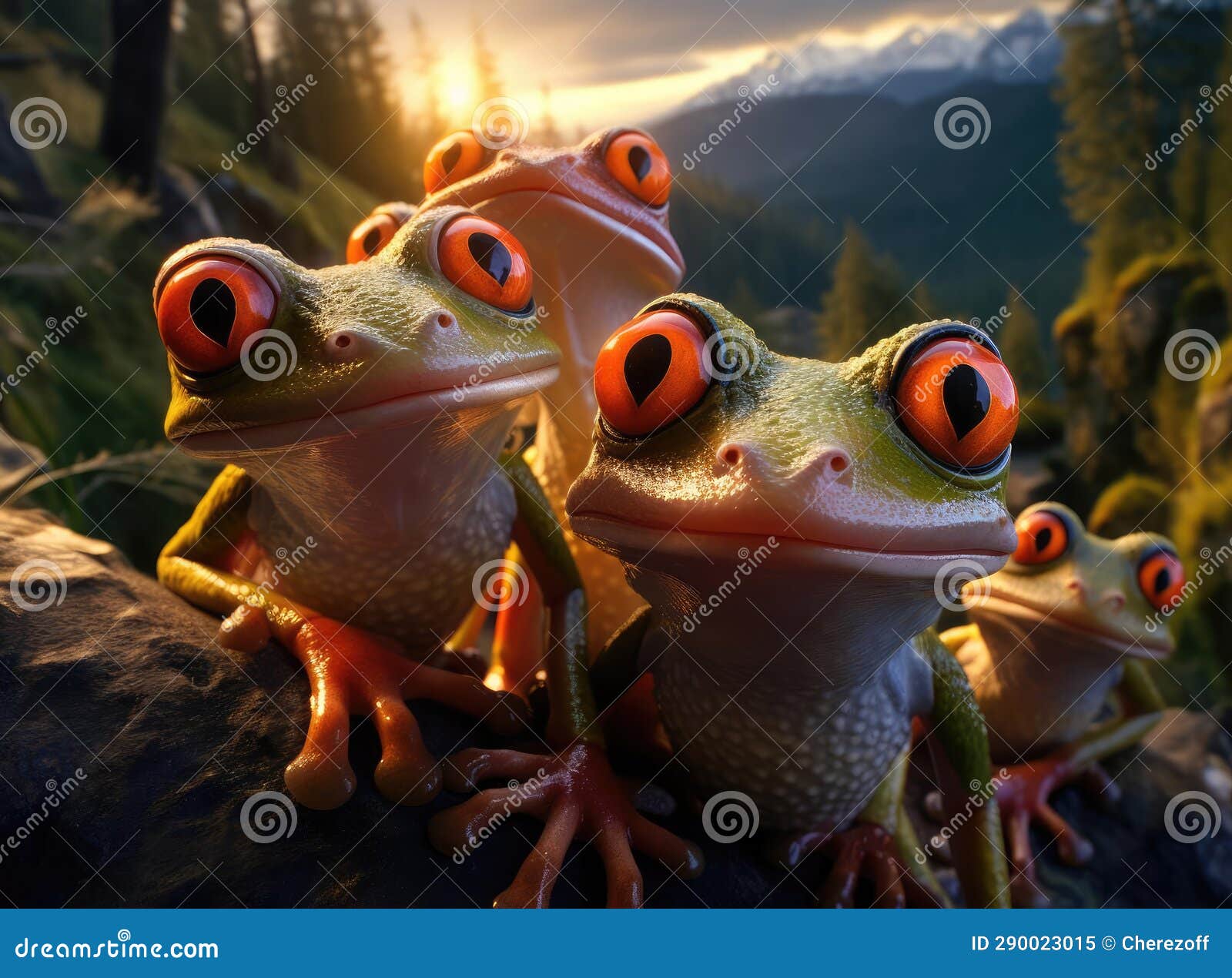 A group of red-eyed frogs stock image. Image of wild - 290023015