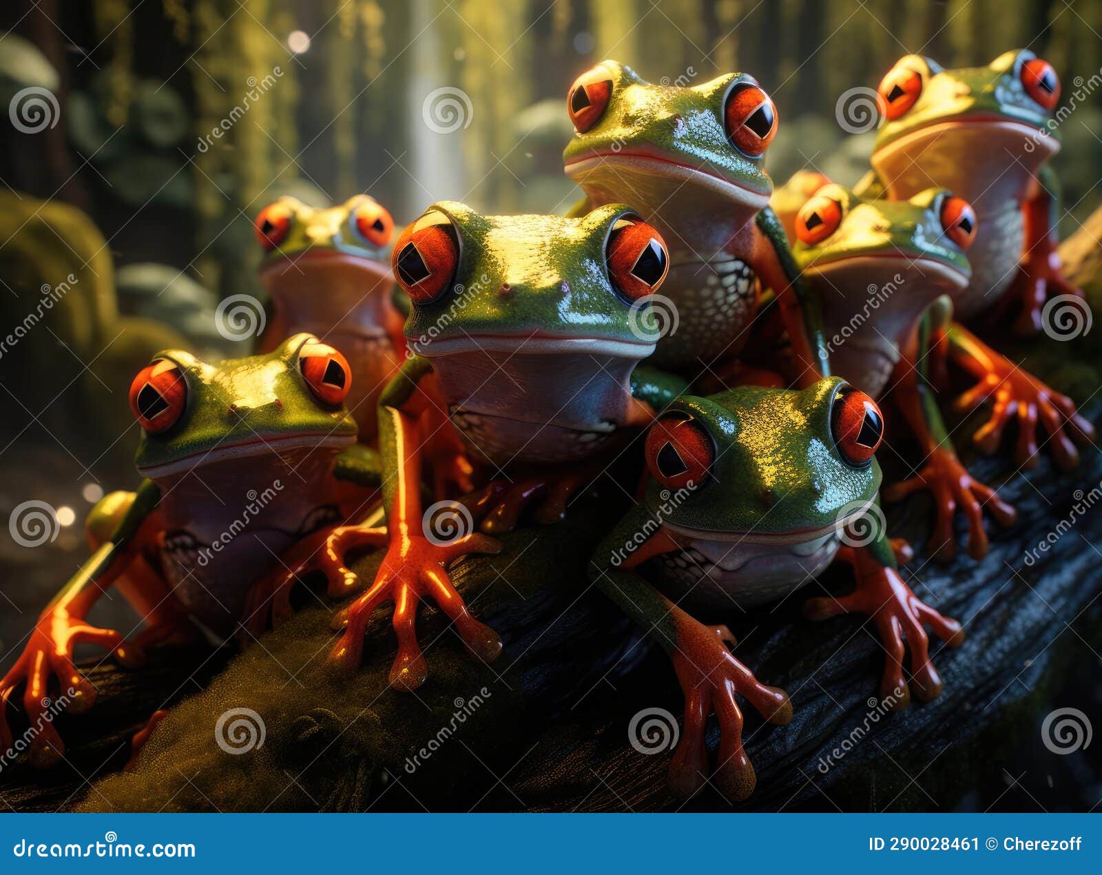 A group of red-eyed frogs stock image. Image of animal - 290028461