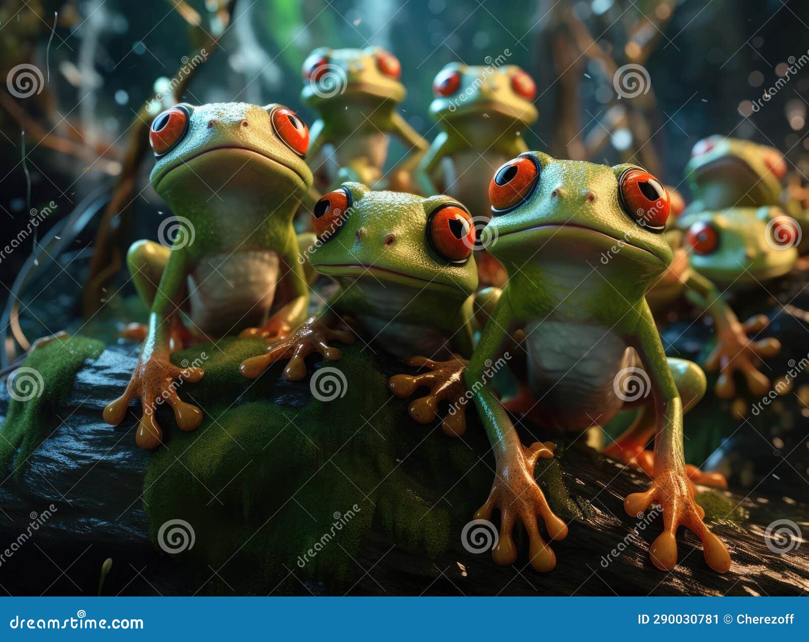 A group of red-eyed frogs stock image. Image of adorable - 290030781