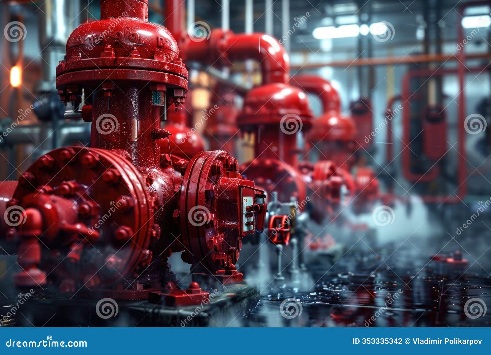 A Group of Red Fire Hydrants in a Building, Suitable for Fire Safety ...