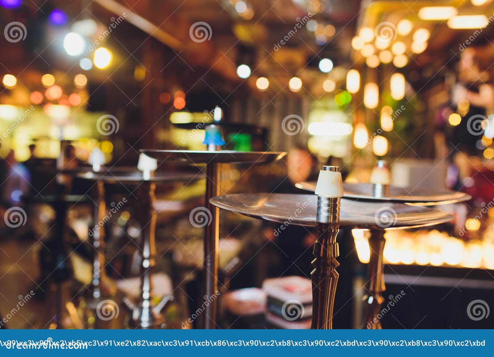 Group of Red Hookahs Shisha on Table in Interior. Stock Photo - Image ...