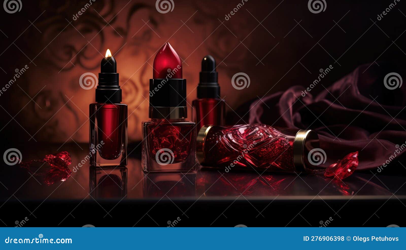 A Group of Red Lipstick Bottles Sitting on Top of a Table Stock ...