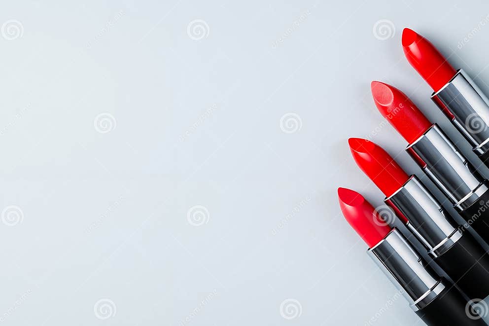 A Group of Red Lipsticks on a White Surface Stock Photo - Image of ...