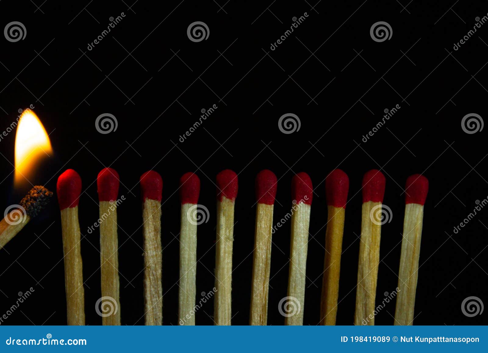Group of Red Match Burning Isolated on Black Background Stock Image ...