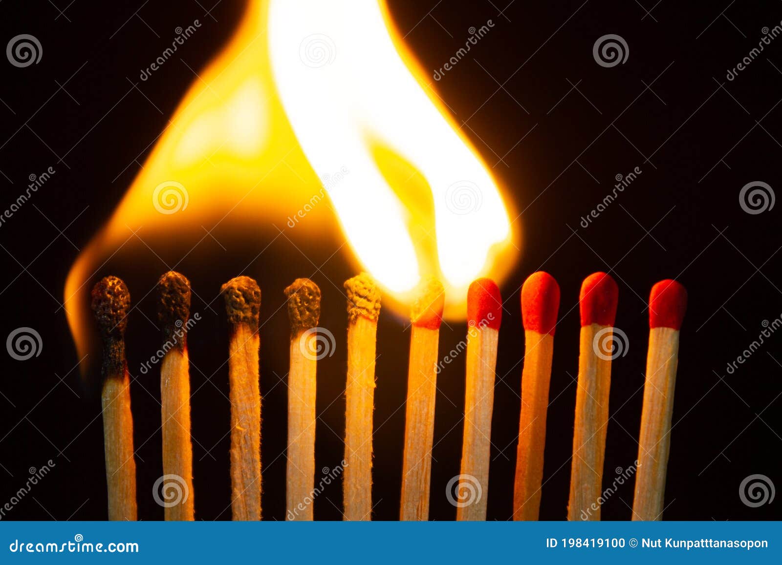 Group of Red Match Burning Isolated on Black Background Stock Photo ...
