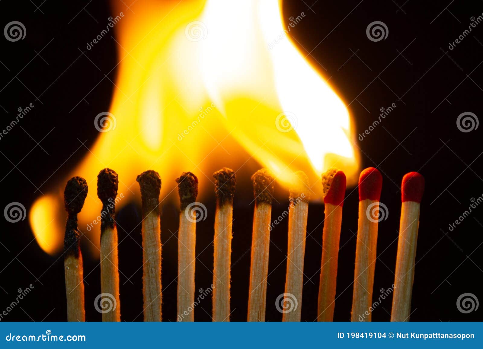 Group of Red Match Burning Isolated on Black Background Stock Photo ...