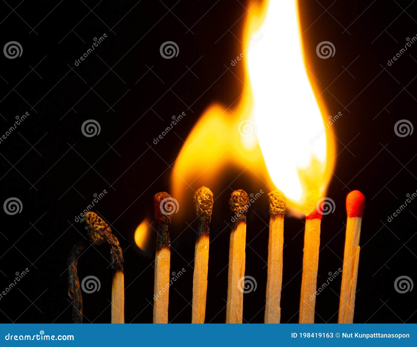 Group of Red Match Burning Isolated on Black Background Stock Image ...
