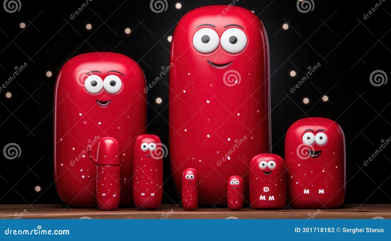 A Group of Red Objects with Eyes and Mouths on Them, AI Stock ...