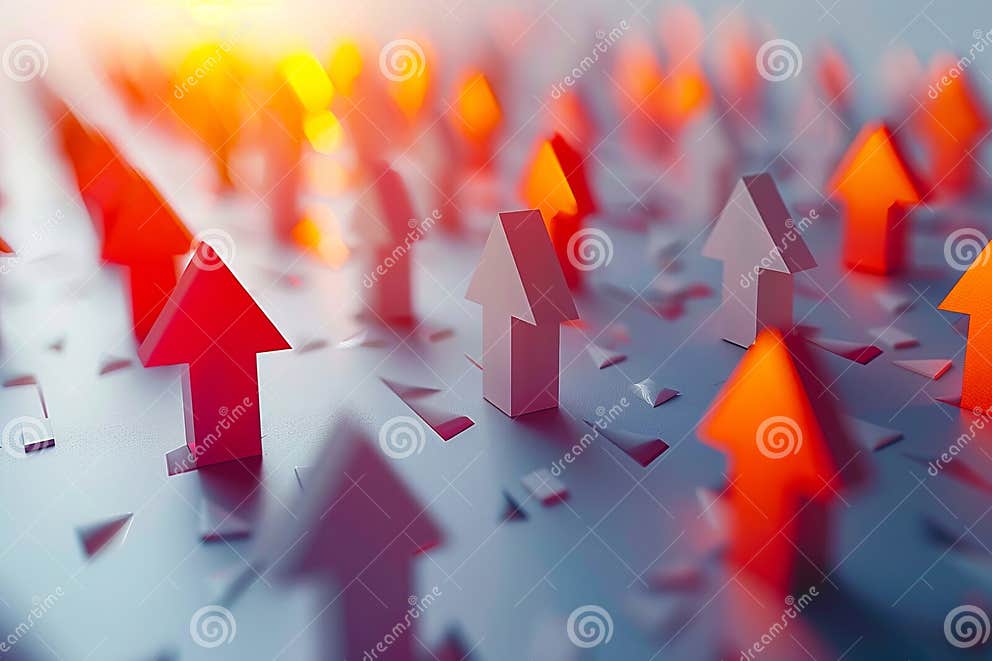 A Group of Red and Orange Arrows Pointing Up in a Row Stock Image ...