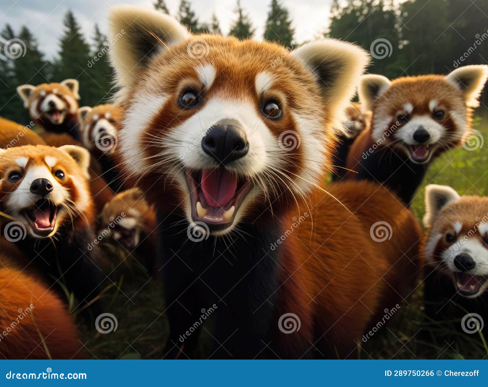 A group of red pandas stock photo. Image of selfie, bonding - 289750266