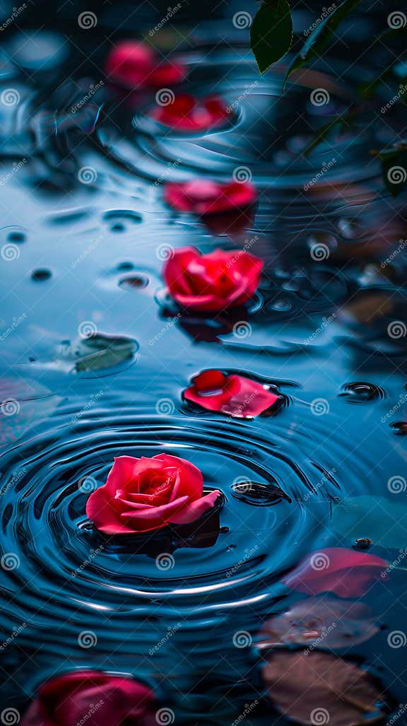 A Group of Red Roses in Water Stock Photo - Image of nature, fluid ...