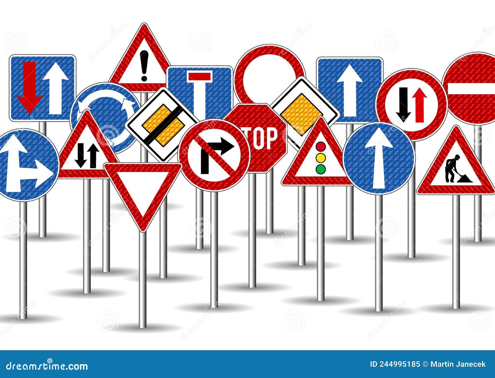 Group of Reflective Road Signs Stock Illustration - Illustration of ...