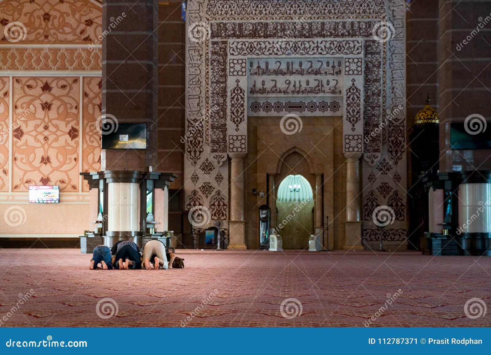 Religious Muslim Prayers Praying Together Inside The Big Mosque ...