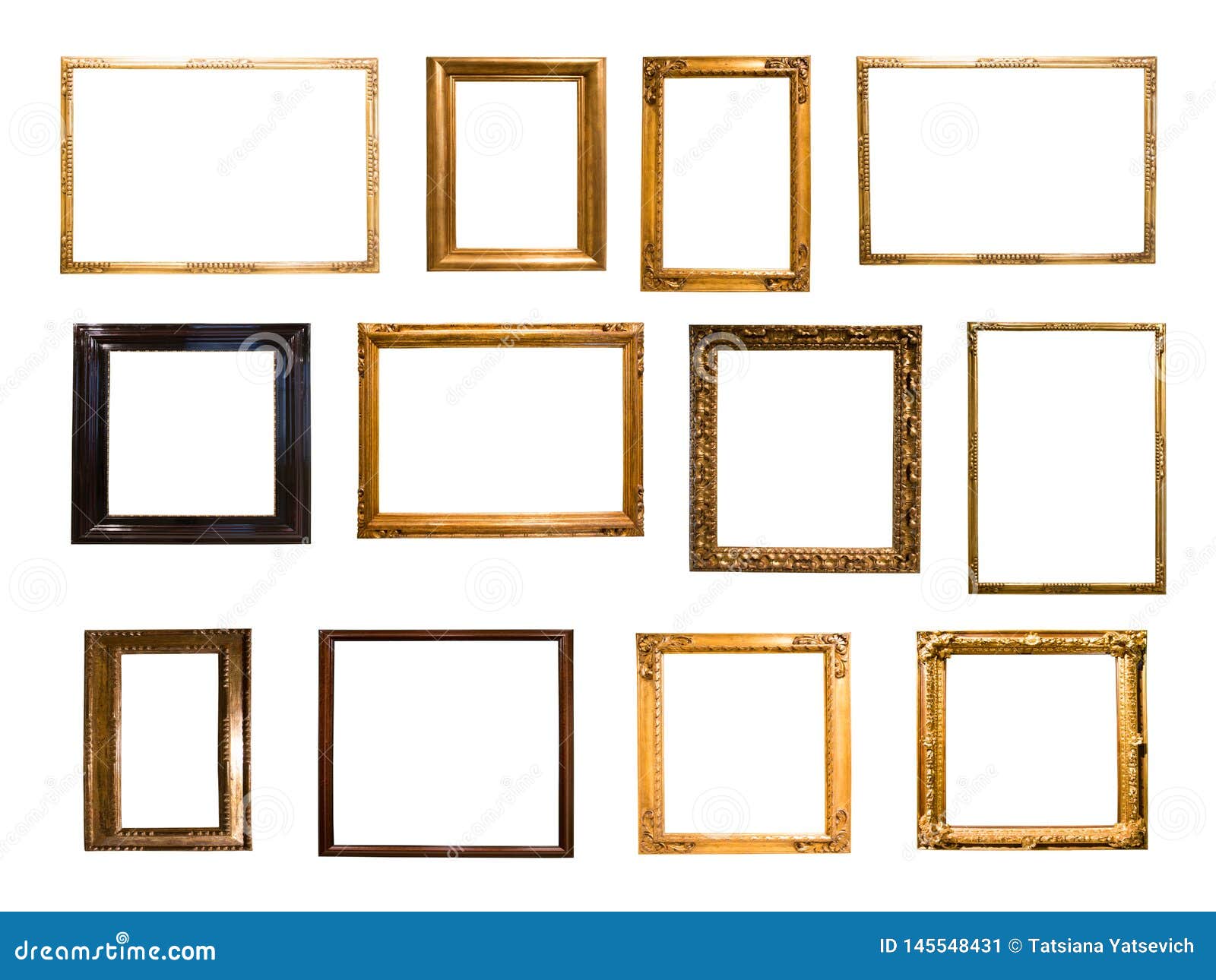 Group of Retro Golden Rectangular Frame for Photography Stock ...