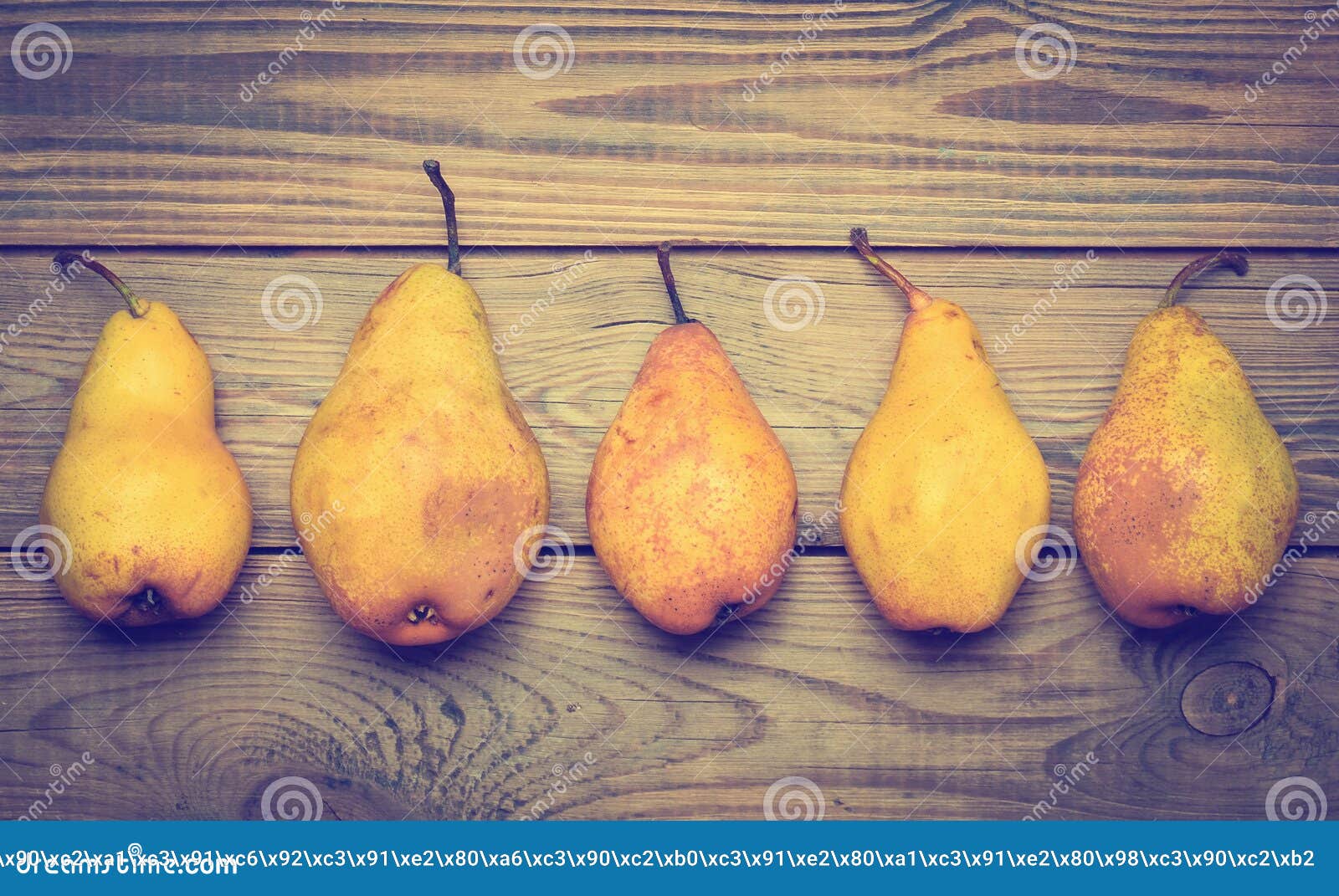 A Group of Ripe Autumn Pears on a Wooden Table. Top View Stock Photo ...